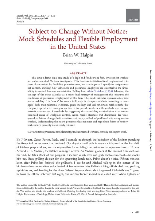 (PDF) Subject to Change Without Notice: Mock Schedules and Flexible ...