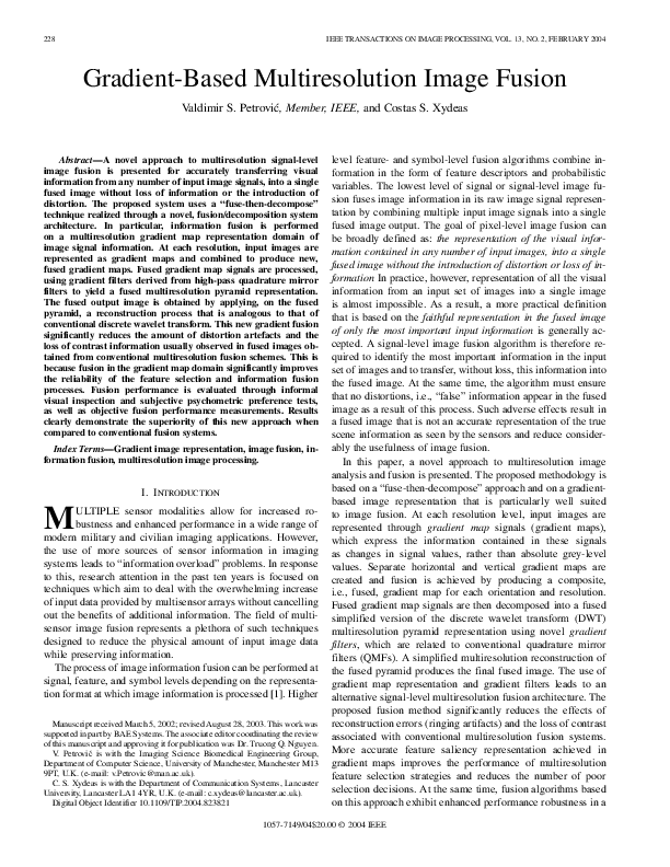 Pdf Gradient Based Multiresolution Image Fusion