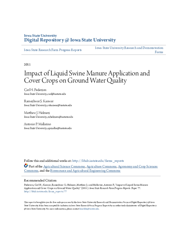 (PDF) Impact of Liquid Swine Manure Application and Cover Crops on ...