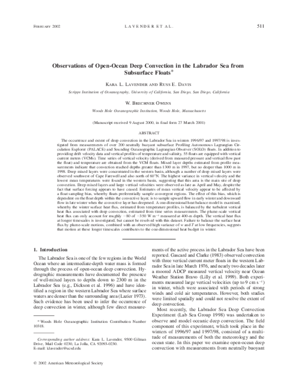 (PDF) Observations of Open-Ocean Deep Convection in the Labrador Sea ...