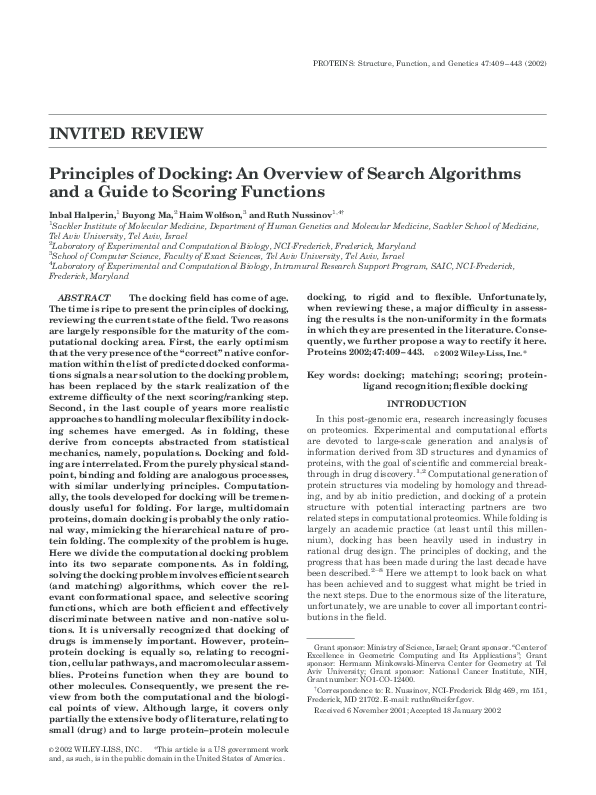 Pdf Principles Of Docking An Overview Of Search Algorithms And A