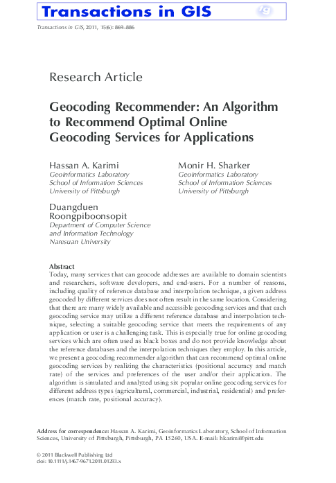 (PDF) Geocoding Recommender: An Algorithm to Recommend Optimal Online ...