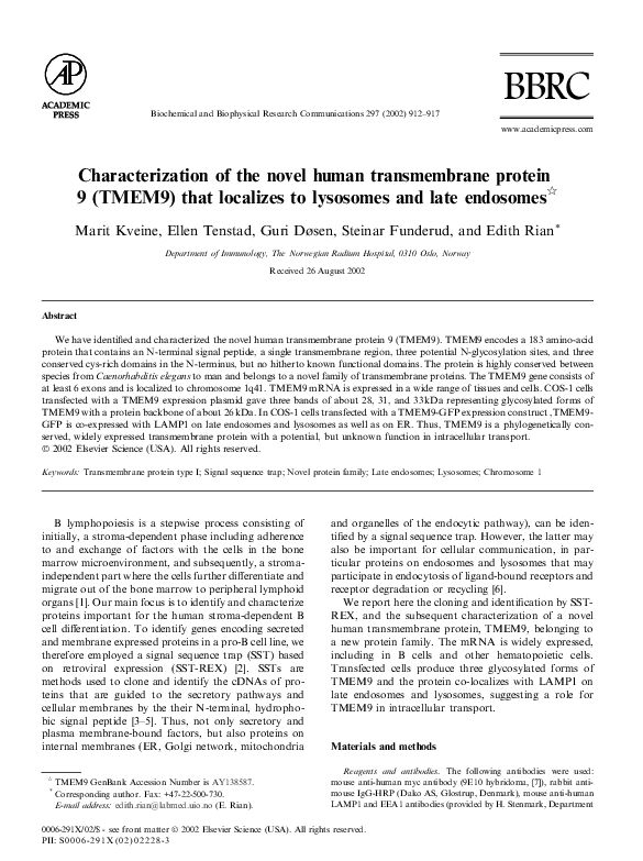 (PDF) Characterization of the novel human transmembrane protein 9 ...