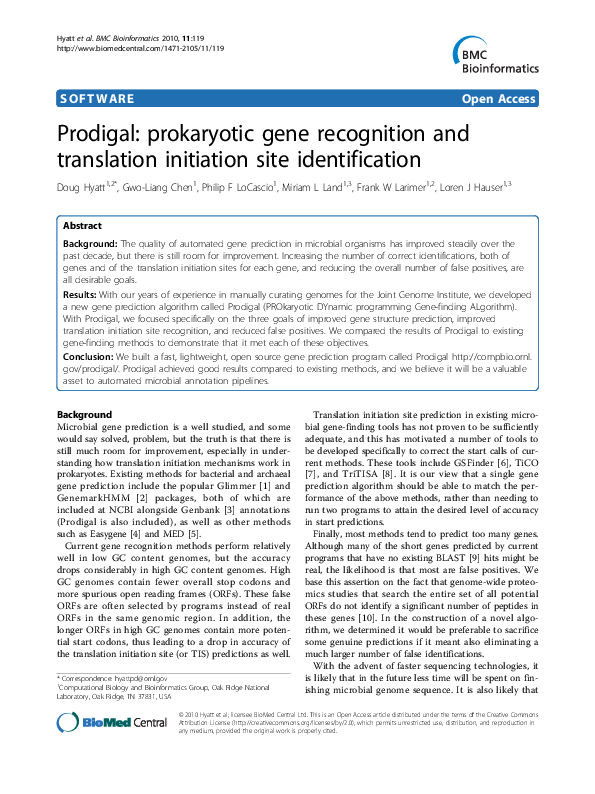 (PDF) Prodigal: prokaryotic gene recognition and translation initiation ...