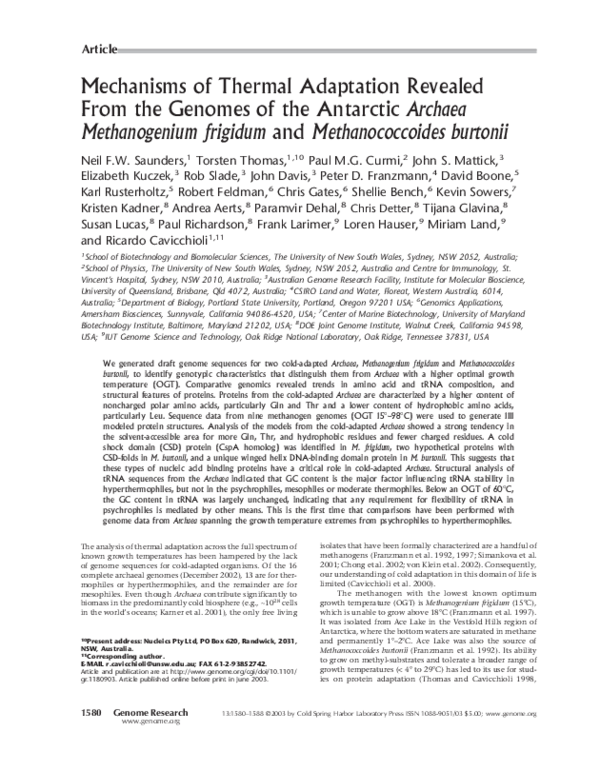 (PDF) Mechanisms of Thermal Adaptation Revealed From the Genomes of the ...