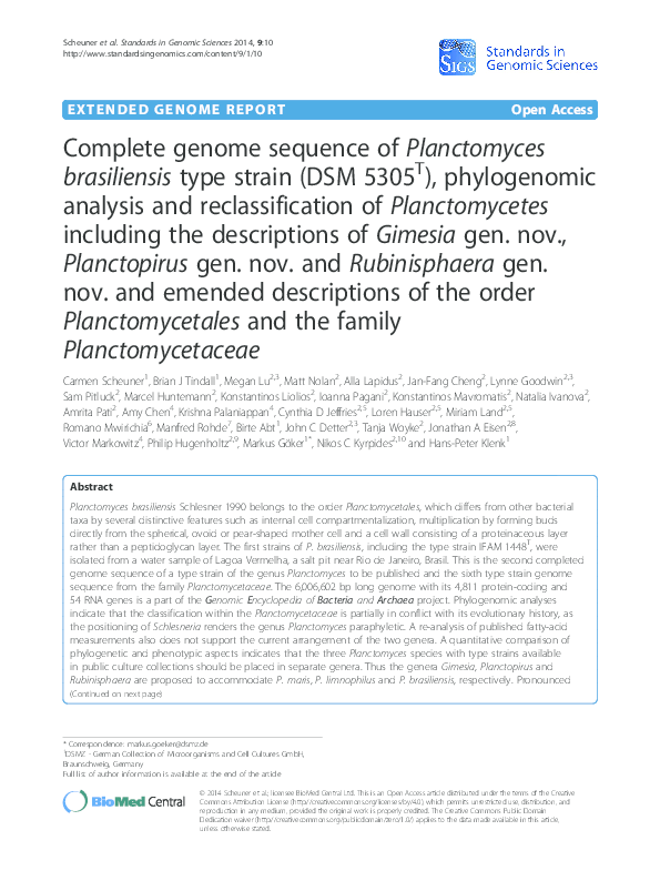 (PDF) Complete genome sequence of Planctomyces brasiliensis type strain ...