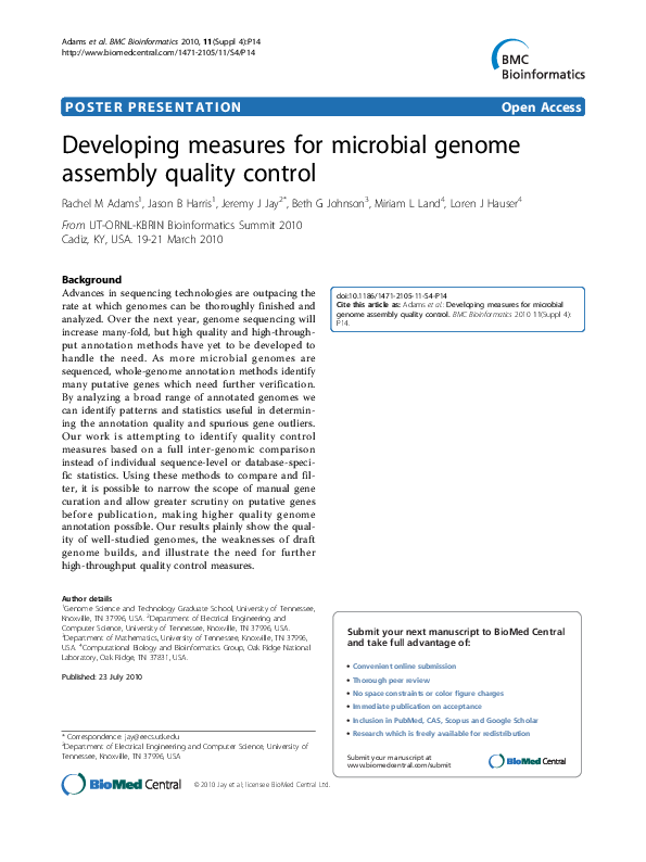 (PDF) Developing measures for microbial genome assembly quality control