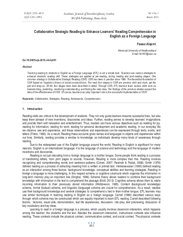 (PDF) Collaborative Strategic Reading to Enhance Learners' Reading ...