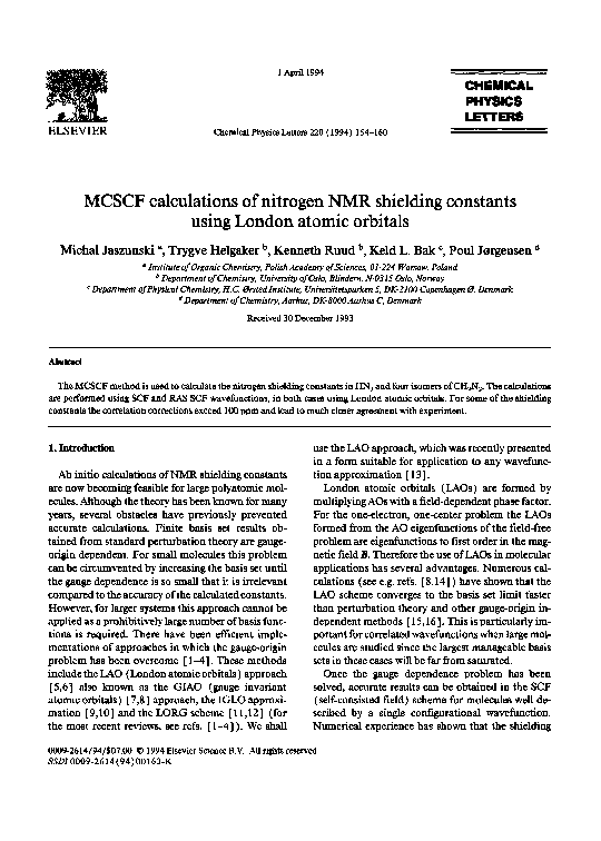 (PDF) MCSCF calculations of nitrogen NMR shielding constants using London atomic orbitals