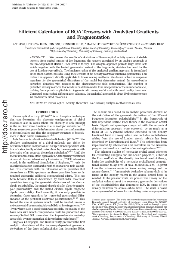 (PDF) Efficient Calculation of ROA Tensors with Analytical Gradients and Fragmentation