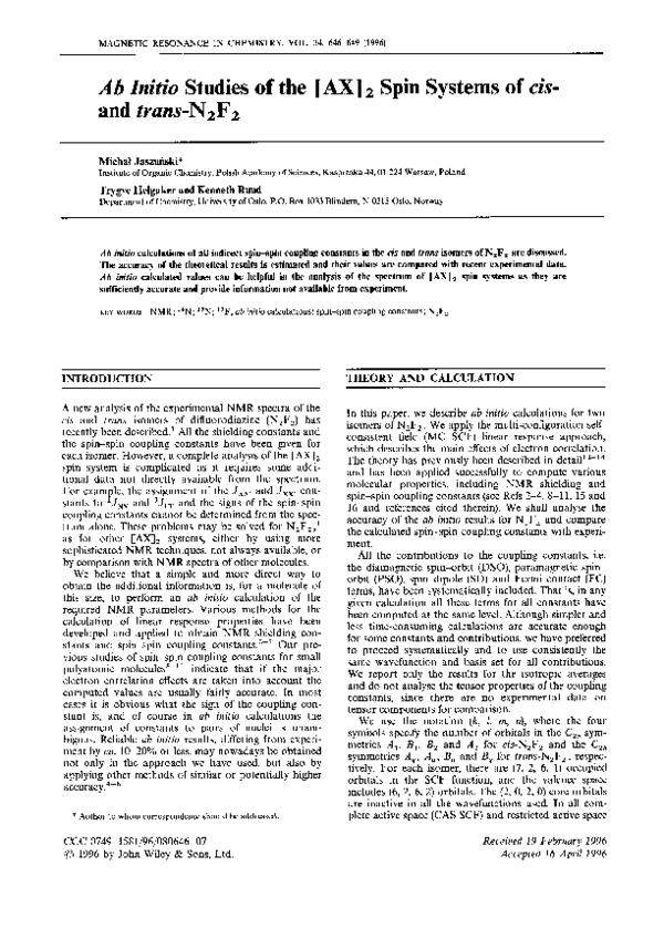 (PDF) Ab Initio Studies of the [AX]2 Spin Systems ofcis- andtrans-N2F2