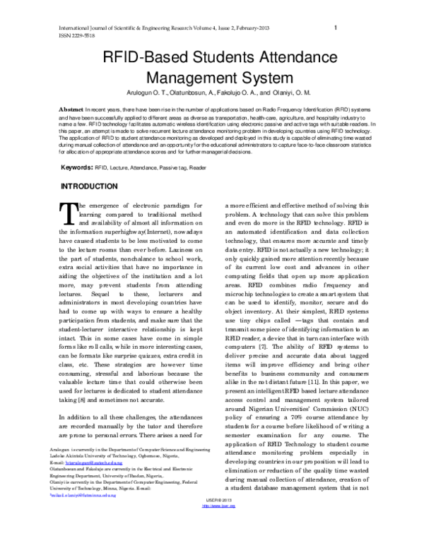 (PDF) RFID-Based Students Attendance Management System