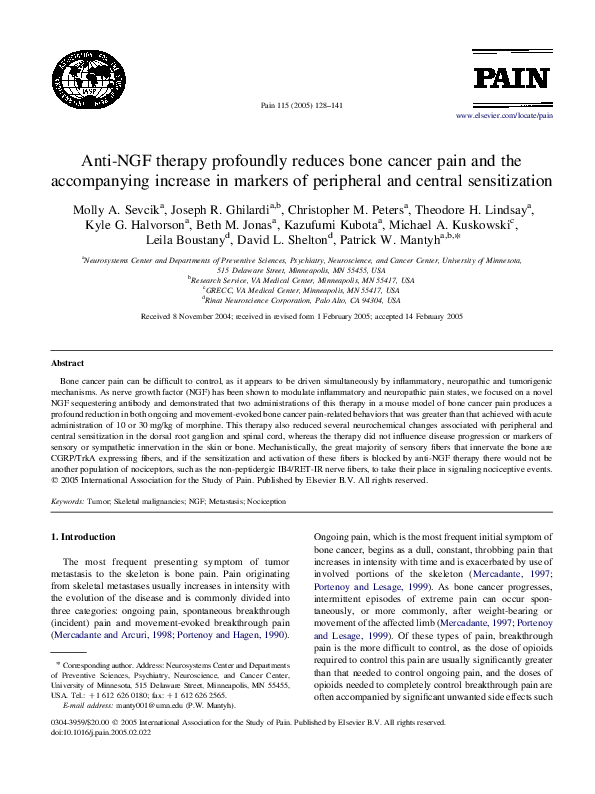 (PDF) Anti-NGF therapy profoundly reduces bone cancer pain and the ...