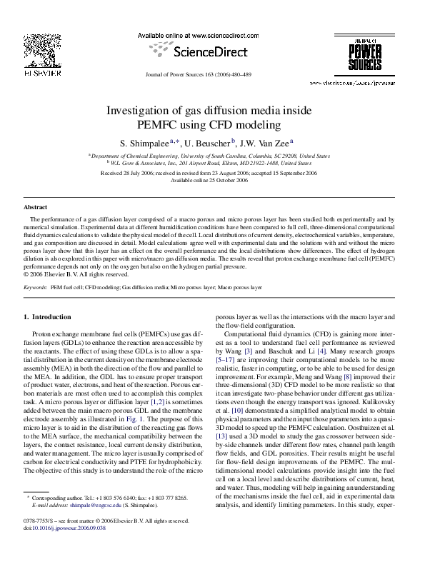 (PDF) Investigation of gas diffusion media inside PEMFC using CFD modeling