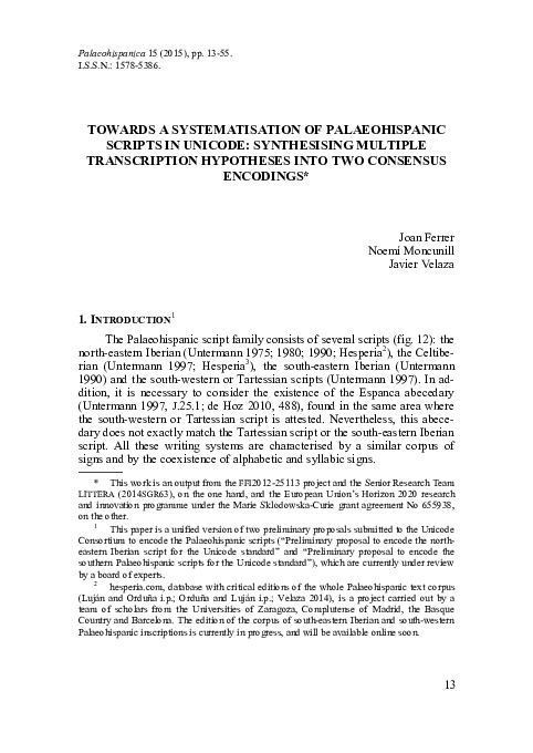 (PDF) Towards a systematisation of Palaeohispanic scripts in Unicode: synthesising multiple ...