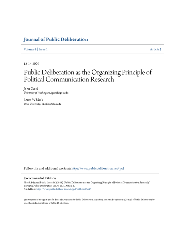 (PDF) Public Deliberation as the Organizing Principle of Political ...