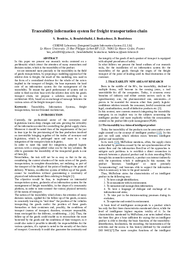 Pdf Traceability Information System For Freight Transportation Chain