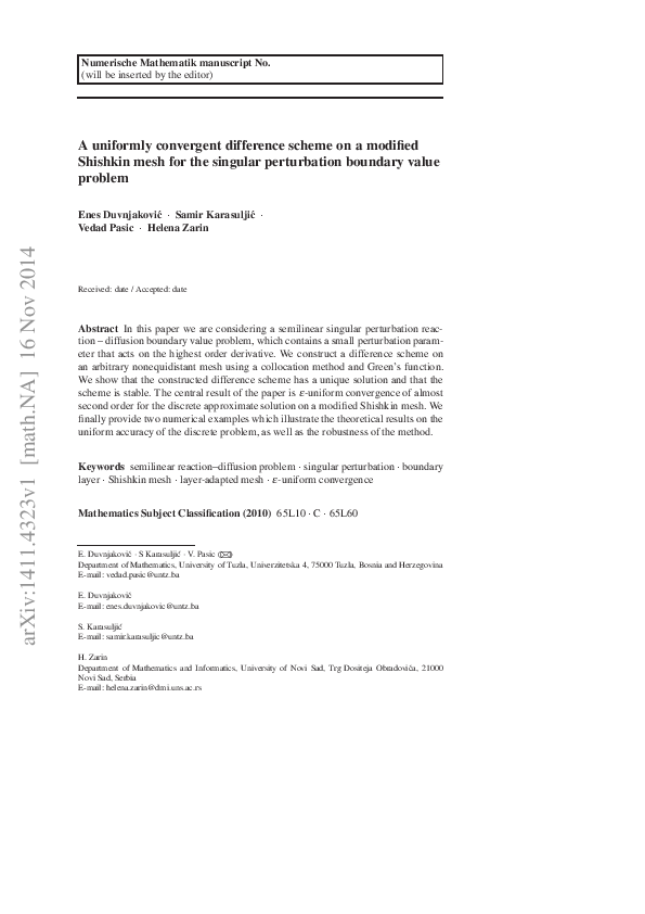 Pdf A Uniformly Convergent Difference Scheme On A Modified Shishkin Mesh For The Singular