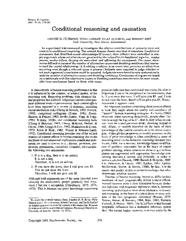 (PDF) Conditional reasoning and causation