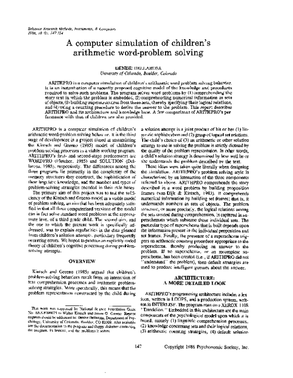 (PDF) A computer simulation of children's arithmetic word-problem solving