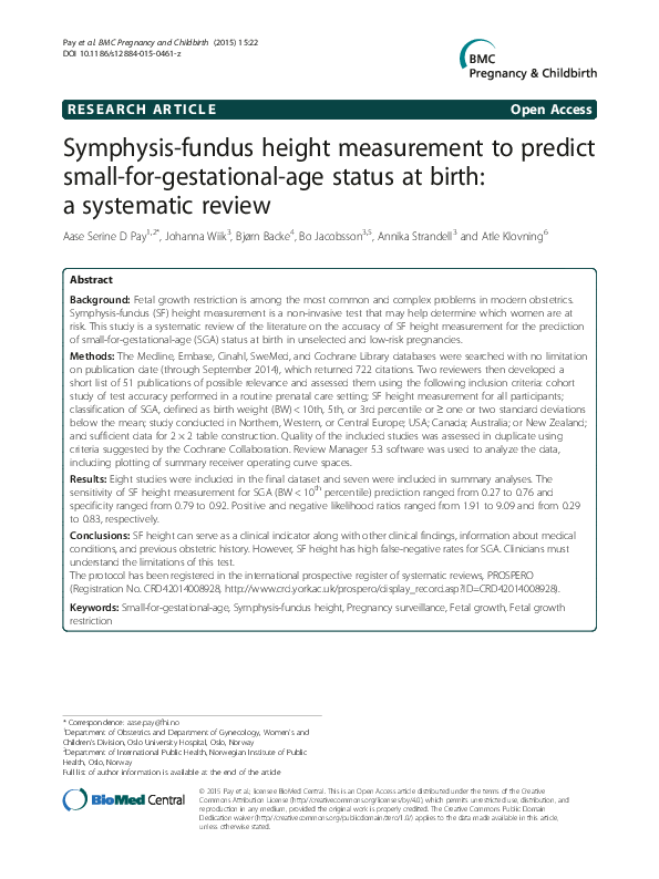 (PDF) Symphysis-fundus height measurement to predict small-for ...