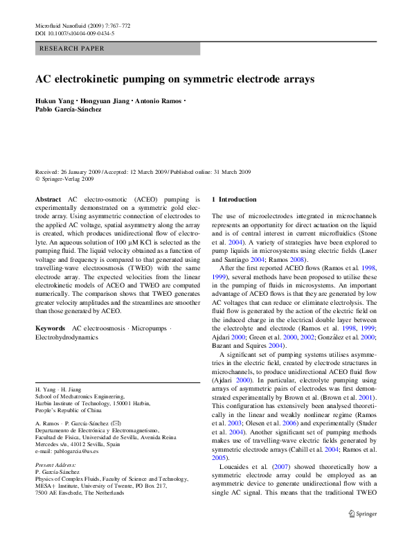(PDF) AC electrokinetic pumping on symmetric electrode arrays