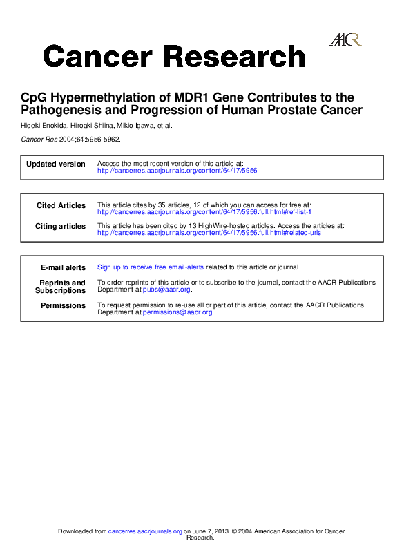 (PDF) CpG Hypermethylation of MDR1 Gene Contributes to the Pathogenesis ...