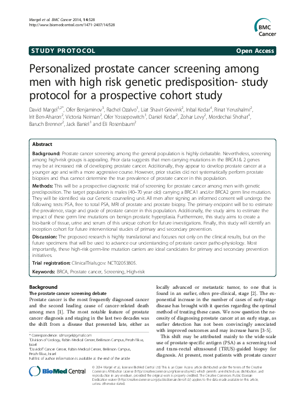 Pdf Personalized Prostate Cancer Screening Among Men With High Risk Genetic Predisposition