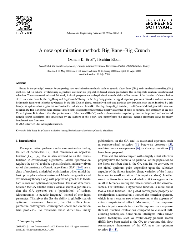 (PDF) A new optimization method: Big Bang–Big Crunch