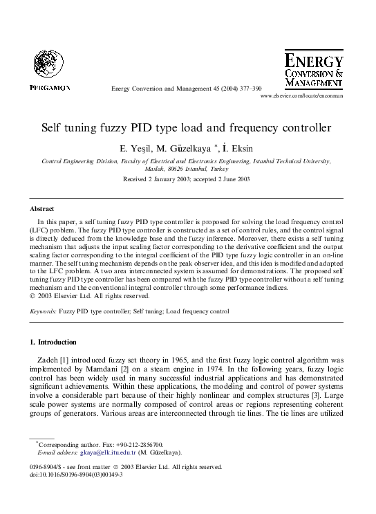 (PDF) Self tuning fuzzy PID type load and frequency controller