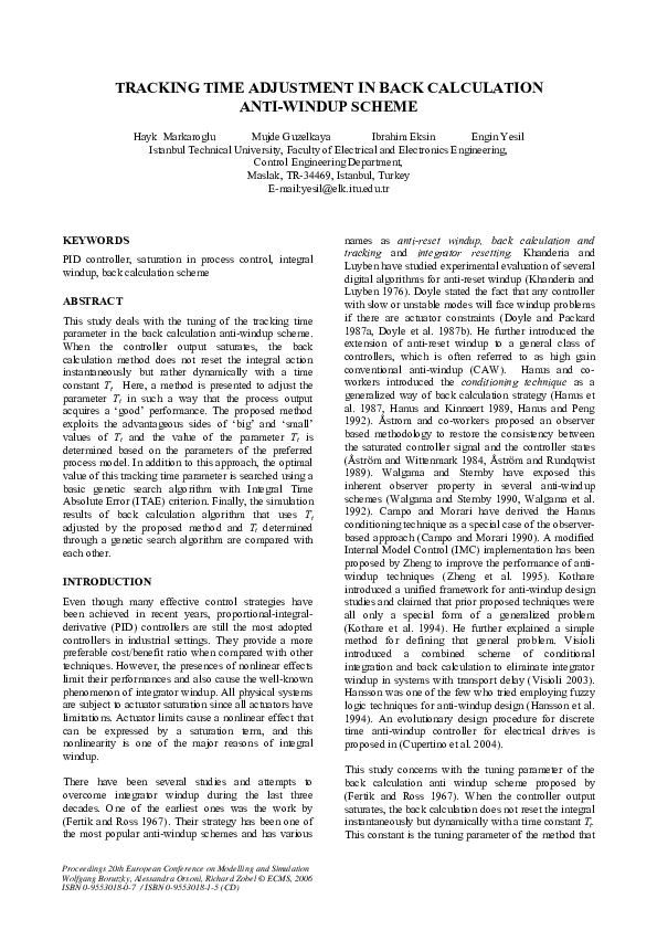 (PDF) Tracking Time Adjustment In Back Calculation Anti-Windup Scheme
