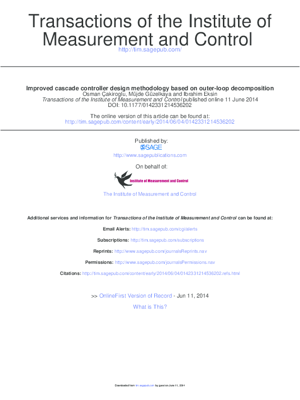 (PDF) Improved cascade controller design methodology based on outer ... (PDF) Improved cascade controller design methodology based on outer ...