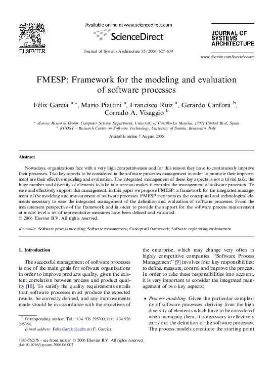 (PDF) FMESP: Framework for the modeling and evaluation of software processes