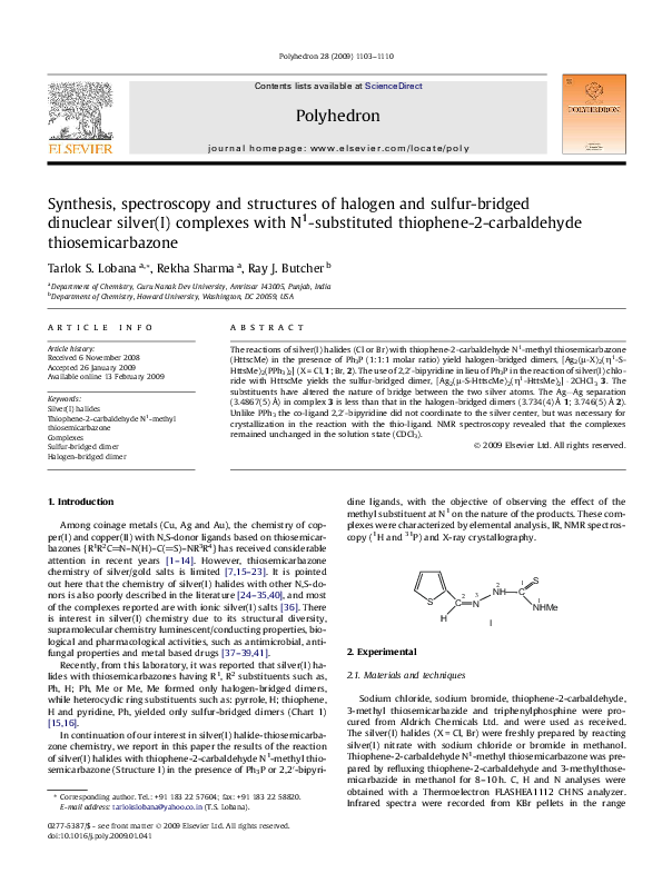 (PDF) Synthesis, spectroscopy and structures of halogen and sulfur-bridged dinuclear silver(I ...