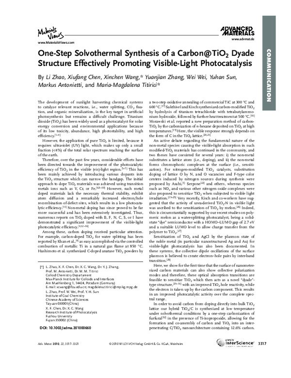(PDF) One-Step Solvothermal Synthesis of a Carbon@TiO2 Dyade Structure ...