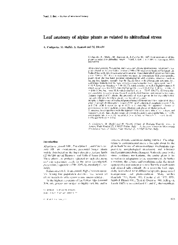 (PDF) Leaf anatomy of alpine plants as related to altitudinal stress ...
