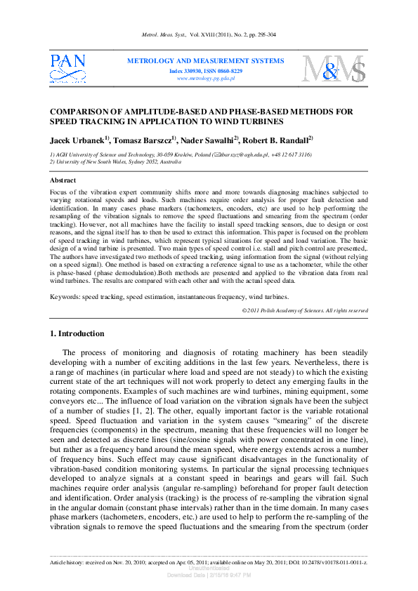 (PDF) Comparison of Amplitude-Based and Phase-Based Methods for Speed Tracking in Application to ...