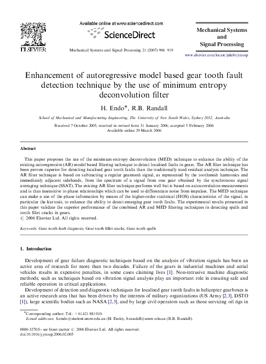 (PDF) Enhancement of autoregressive model based gear tooth fault detection technique by the use ...