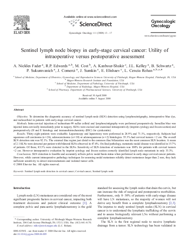 (PDF) Sentinel lymph node biopsy in early-stage cervical cancer ...