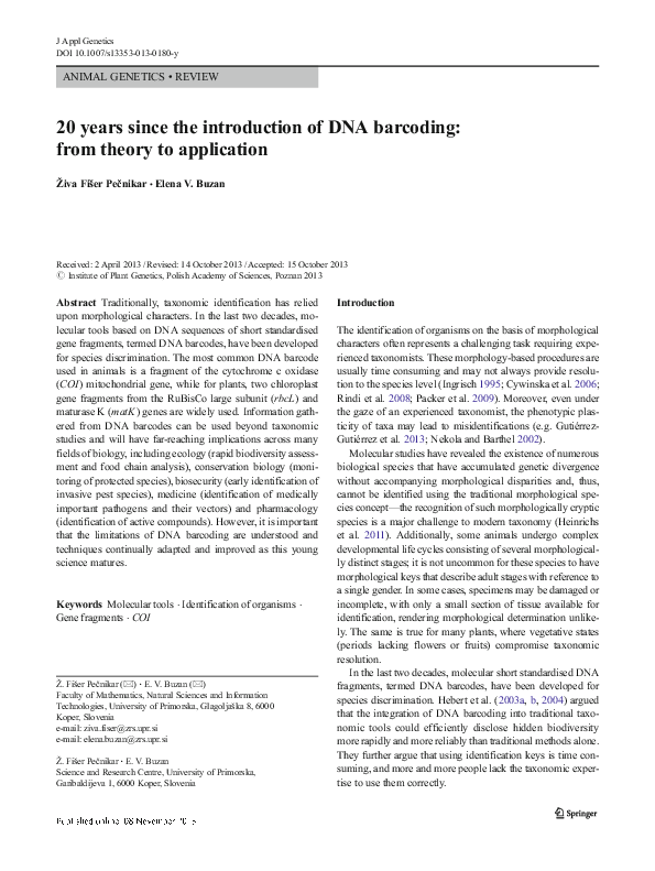 ANIMAL GENETICS @BULLET REVIEW 20 years since the introduction of DNA ...