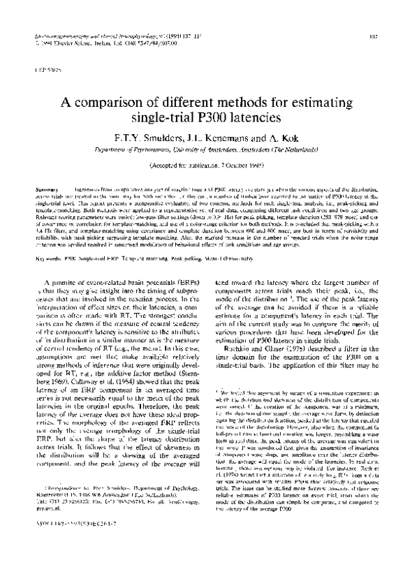 (PDF) A comparison of different methods for estimating single trial P300 Latencies