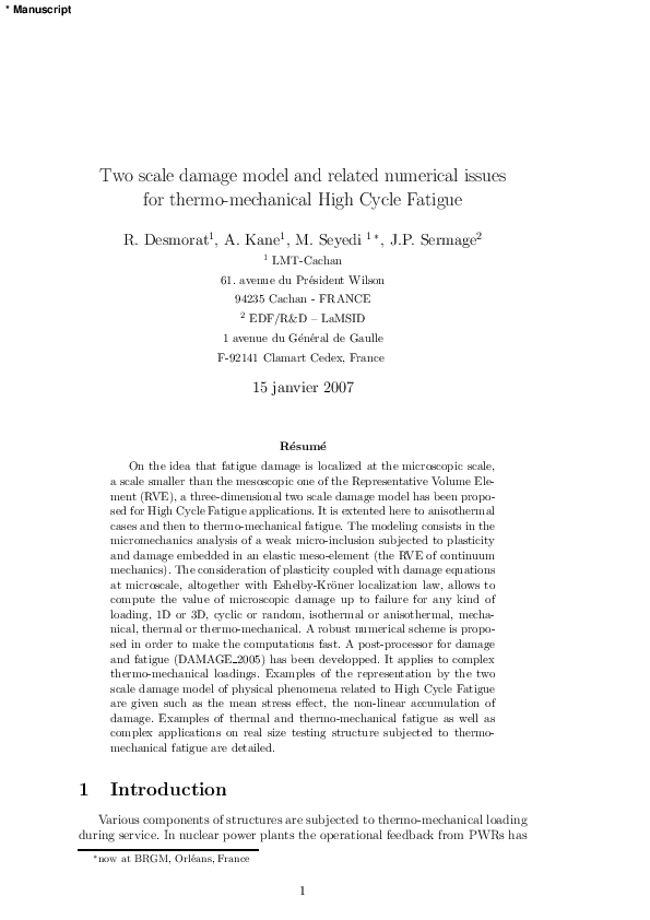 (PDF) Two scale damage model and related numerical issues for thermo ...