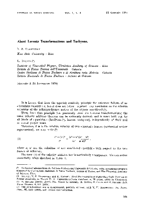 (PDF) About Lorentz transformations and tachyons