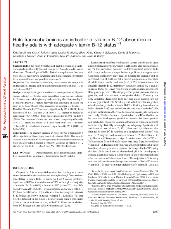 (PDF) Holo-transcobalamin is an indicator of vitamin B-12 absorption in ...