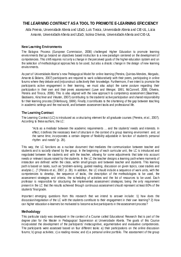 (DOC) The Learning Contract as a Tool to Promote E-Learning Eficciency