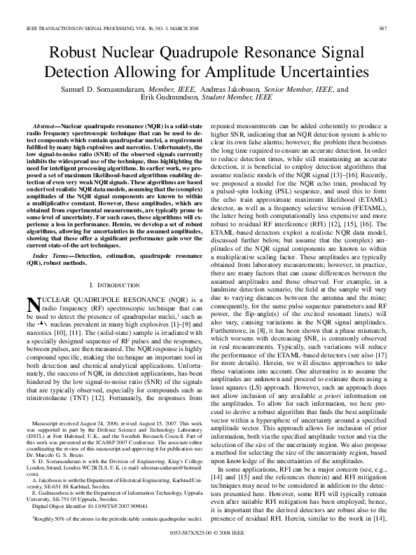 (PDF) Robust Nuclear Quadrupole Resonance Signal Detection Allowing for Amplitude Uncertainties