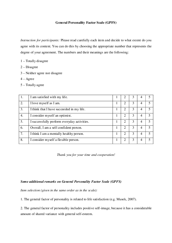 (PDF) General Personality Factor Scale (GPFS)
