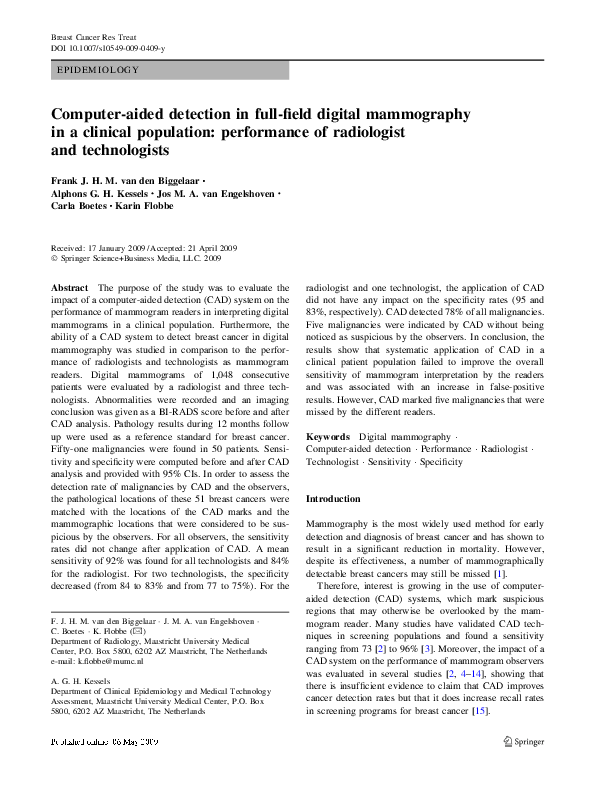 (PDF) Computer-aided detection in full-field digital mammography in a clinical population ...