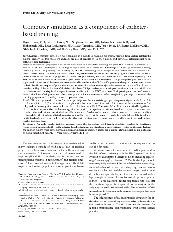 (PDF) Computer simulation as a component of catheter-based training