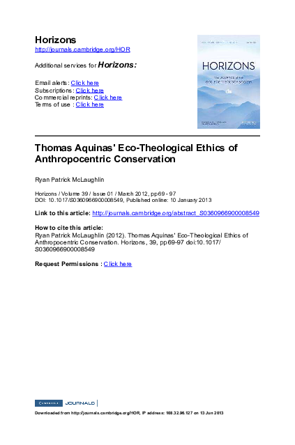(PDF) Thomas Aquinas’s Eco-Theological Ethics of Anthropocentric ...
